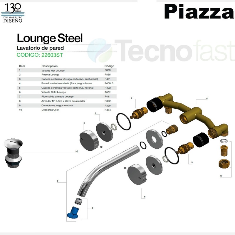Grifería Lavatorio Piazza Lounge Steel 22603st C. Cerámico - PIAZZA ...