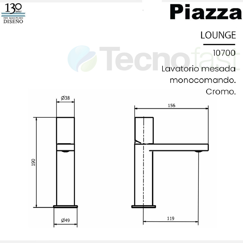 Grifería Lavatorio Monocomando Lounge Cromo Piazza 10700 - PIAZZA ...