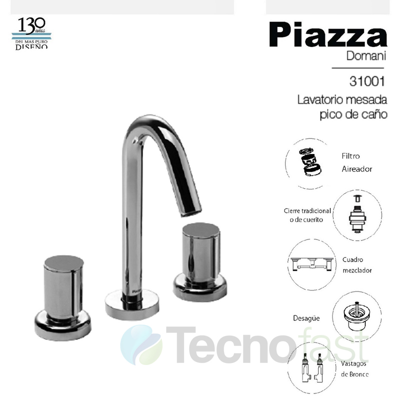 Grifería de bacha Piazza Domani 31001 acabado cromado - PIAZZA GRIFERIA ...