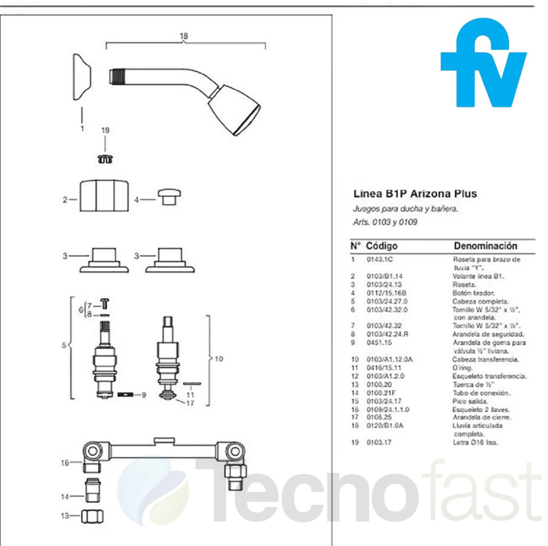 Griferia Ducha Fv Arizona 109/b1p Embutir Sin Transferencia - FV ...