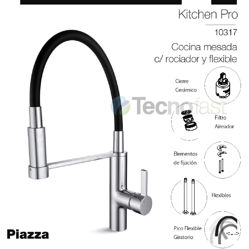 Grifo De Cocina Monocomando Piazza Kitchen Pro 10317 Cromado - PIAZZA ...