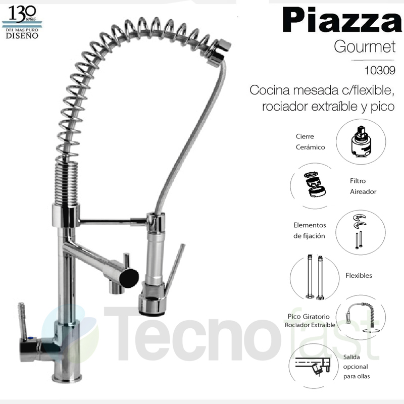 Grifo Cocina Piazza Monocomando Pico Extensible Rociador - PIAZZA ...