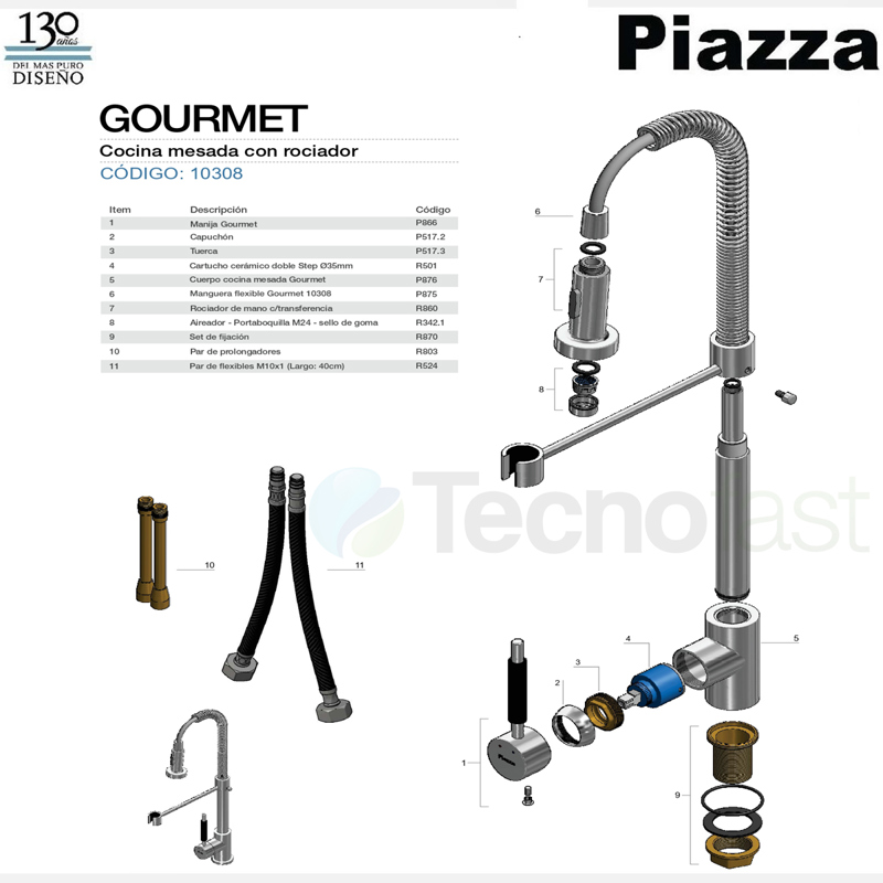Grifo Cocina Monocomando Rociador Extraíble Flexible Piazza - PIAZZA ...