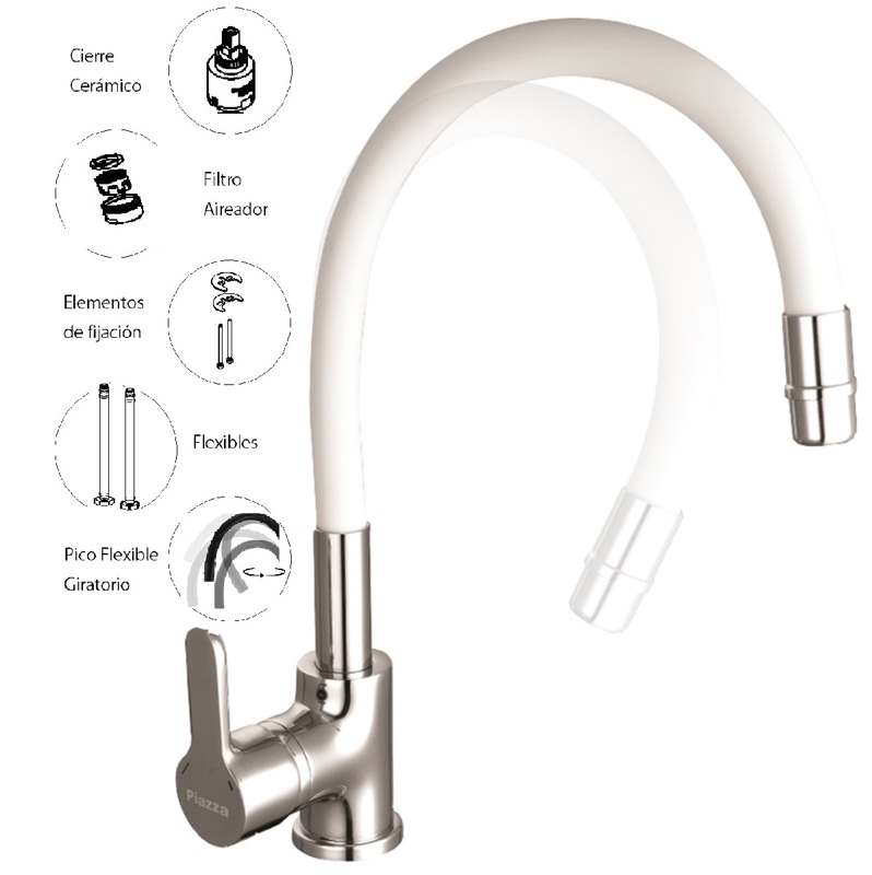 Griferia Cocina Monocomando Piazza Blanco 10016 Flexible - PIAZZA ...