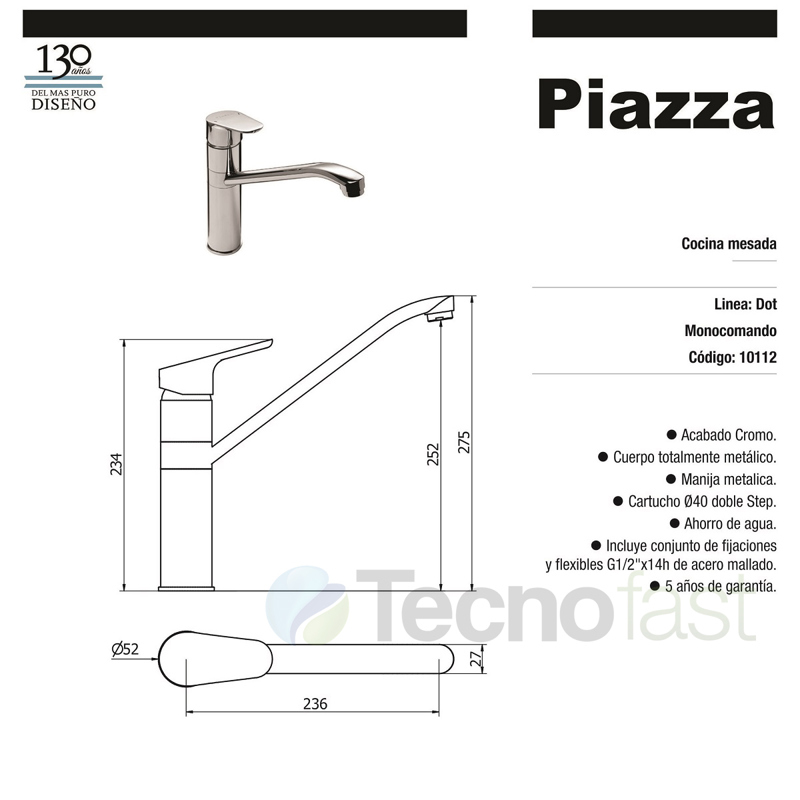 Griferia Monocomando Cocina Mesada Piazza Dot Cromada - PIAZZA GRIFERIA ...