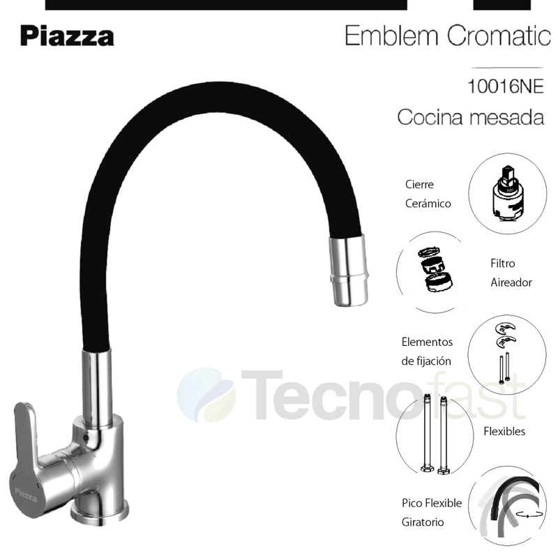 Griferia Cocina Monocomando Piazza Negro 10016 Flexible - PIAZZA ...