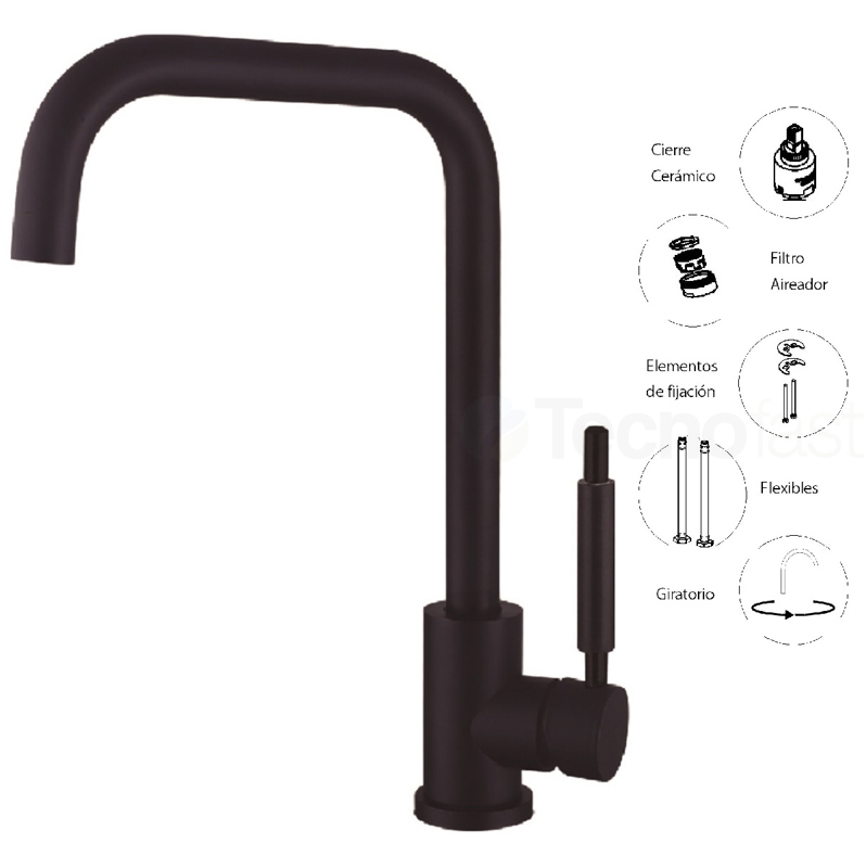 Grifería Cocina Monocomando Gourmet Negro 10303 Piazza - PIAZZA ...