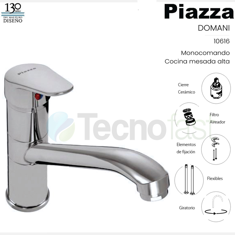 Grifería Monocomando Cocina Alta Piazza Domani Cromada 10616 - PIAZZA ...