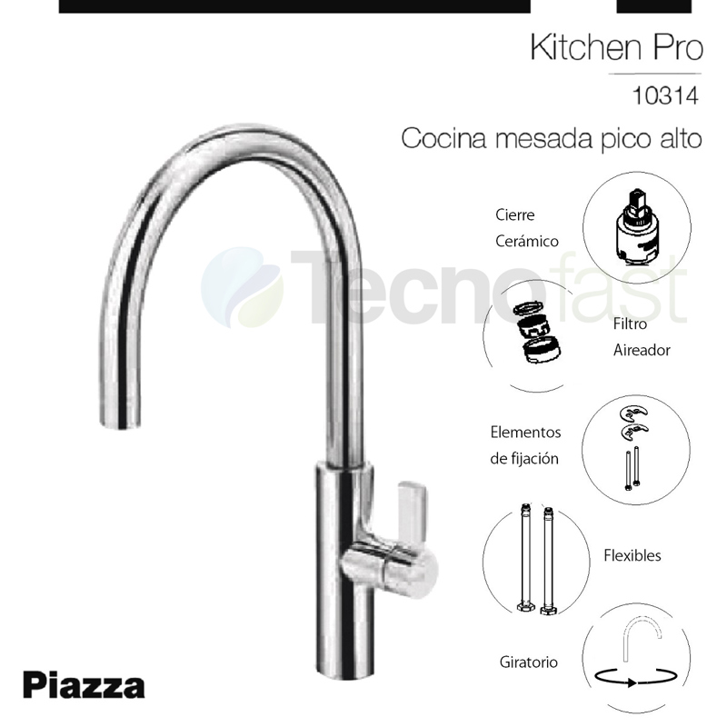 Grifo De Cocina Monocomando Piazza Kitchen Pro 10314 Cromo - PIAZZA ...
