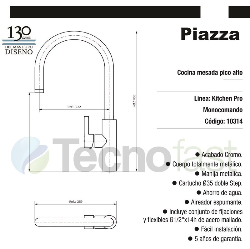 Grifo De Cocina Monocomando Piazza Kitchen Pro 10314 Cromo - PIAZZA ...