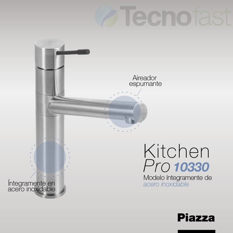 Grifería Cocina Piazza Kitchen Pro Acero Inoxidable 10330 - PIAZZA ...