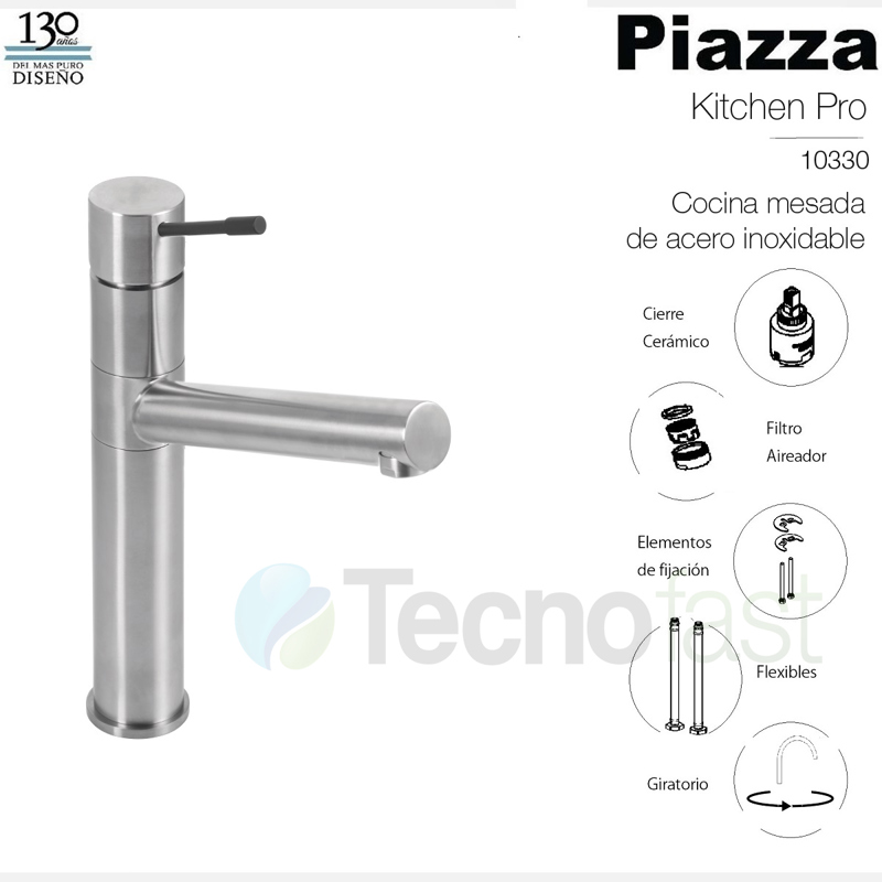 Grifería Cocina Piazza Kitchen Pro Acero Inoxidable 10330 - PIAZZA ...