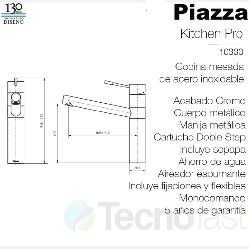 Grifería Cocina Piazza Kitchen Pro Acero Inoxidable 10330 - PIAZZA ...