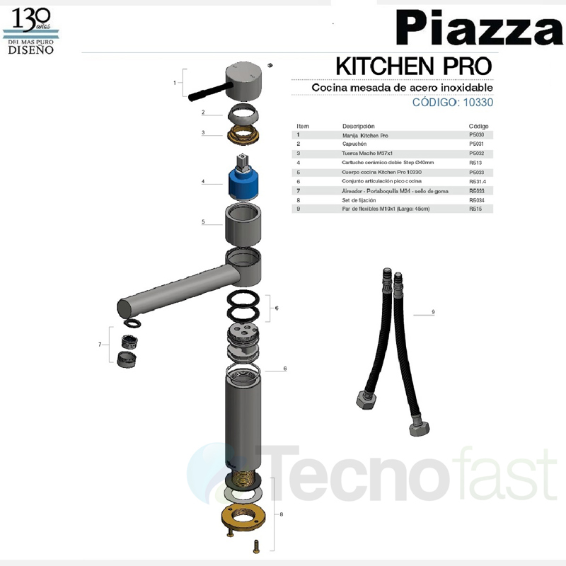 Grifería Cocina Piazza Kitchen Pro Acero Inoxidable 10330 - PIAZZA ...