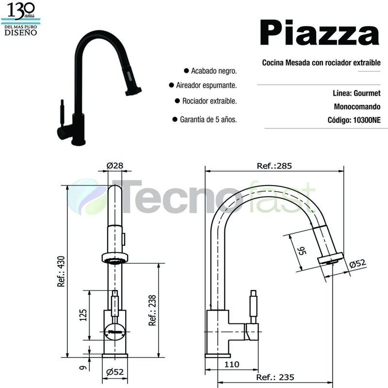 Grifería Cocina Piazza Monocomando Gourmet Rociador Negro - PIAZZA ...