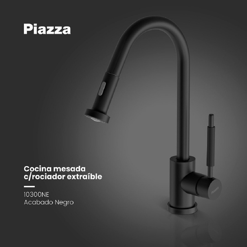Grifería Cocina Piazza Monocomando Gourmet Rociador Negro - PIAZZA ...