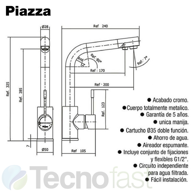 Griferia Piazza Kitchen Pro Cocina Agua Filtrada 10321 Cromo - PIAZZA ...