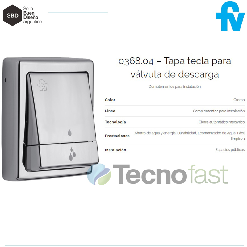 Tapa Tecla Fv Doble Descarga Para Valvula Inodoro 0368.04 Cr - FV REPUESTOS BANO - Megatone