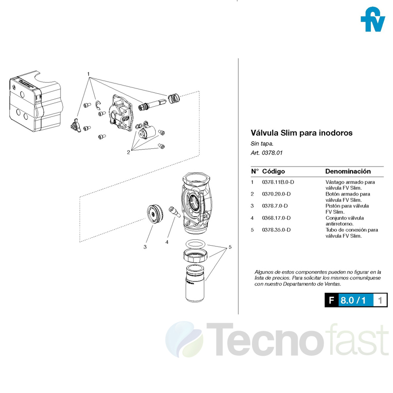 Válvula Fv Slim Para Descarga De Inodoros 0378.01 Baño - FV REPUESTOS ...
