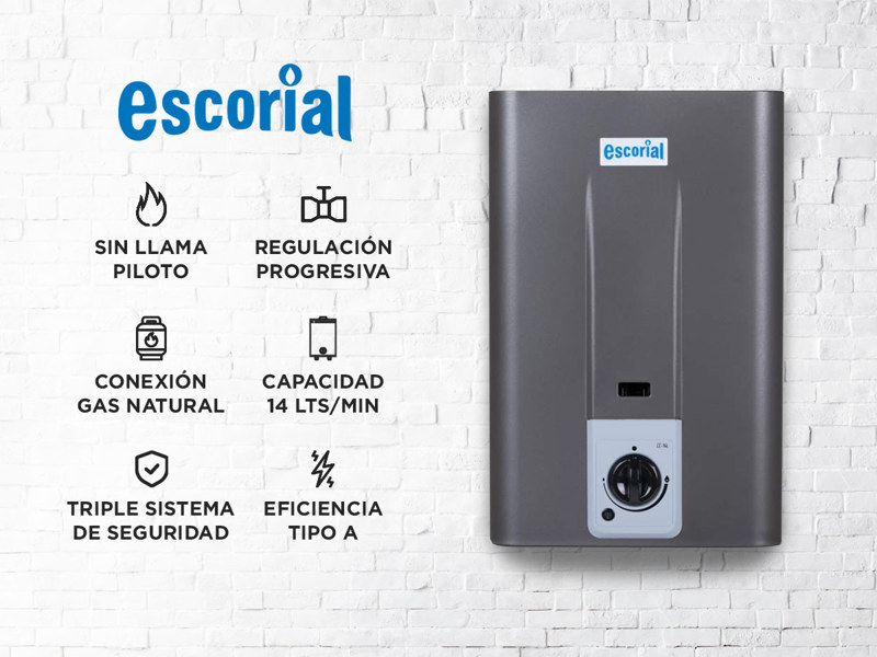 Calefon Escorial Automatico 14 Lts Gas Natural CE-14L Grafito ...