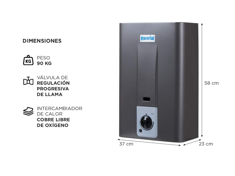 Calefon Escorial Automatico 14 Lts Gas Natural CE-14L Grafito ...