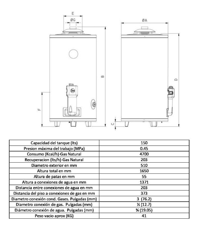 Termotanque A Gas Natural De Pie Rheem Tgnp150rh 150 litros - RHEEM ...