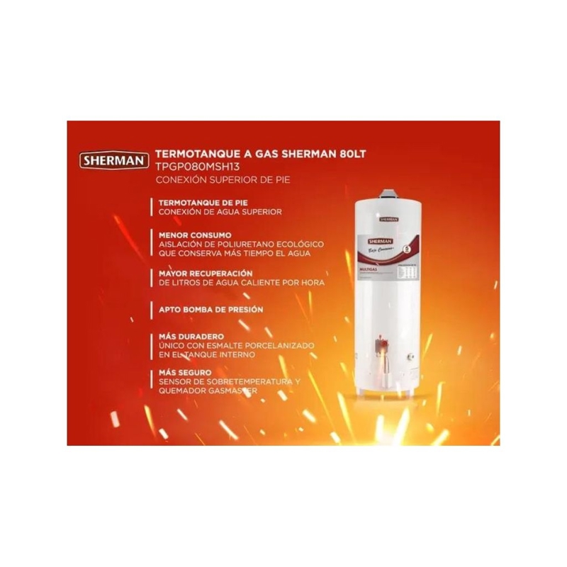 Termotanque Multigas Sherman 80L Carga Superior De Pie TPGP080MSH13 ...