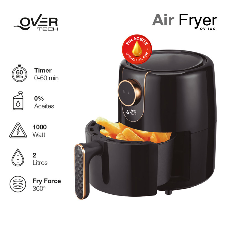 Freidora De Aire Overtech Ov-100 Air Fryer Sin Aceite 1000w 2 Litros - OVERTECH FREIDORAS - Megatone