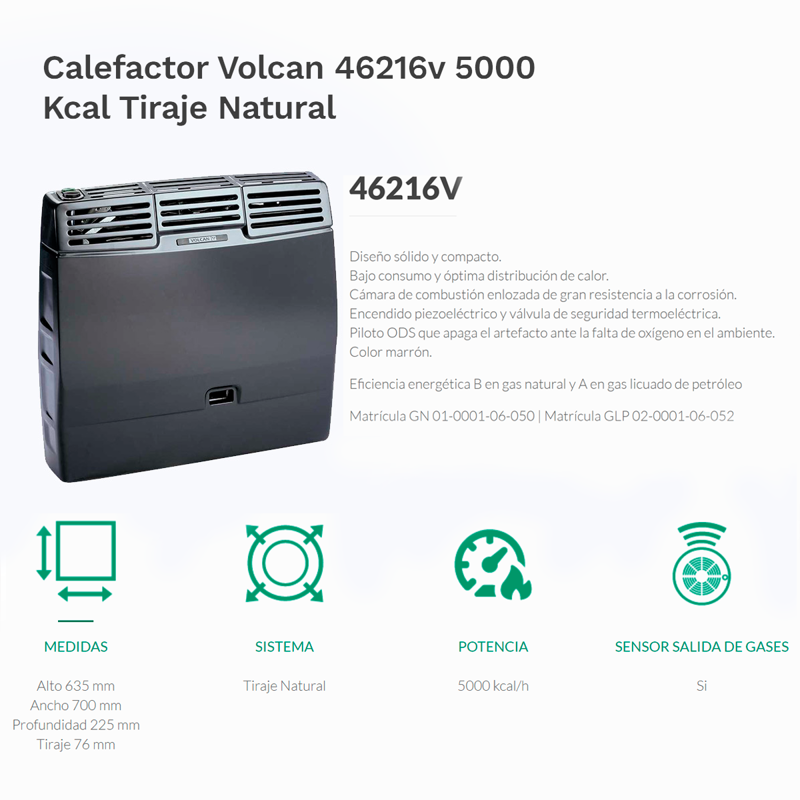 Calefactor Volcán Tiraje Natural 5000 kcal/h 46216VN - VOLCAN CALEF ...