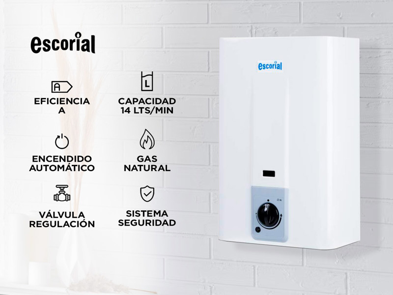 Calefón Escorial Gas Natural 14L Sin Llama Piloto - ESCORIAL CALEF TIRO ...