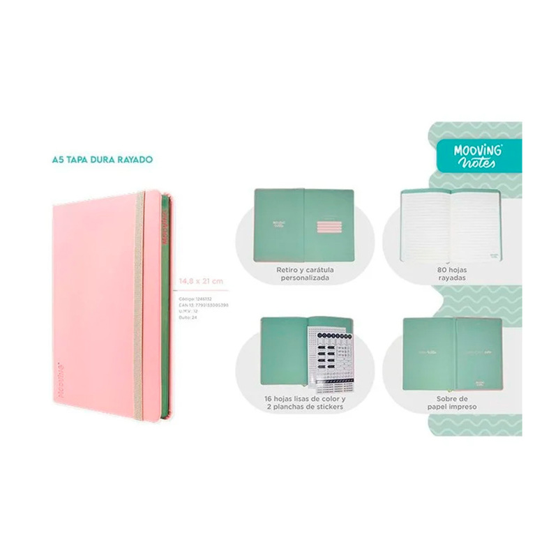 Cuaderno Mooving Notes A5 Tapa Dura Rayado - MOOVING PRODUCTOS DE BAZAR ...