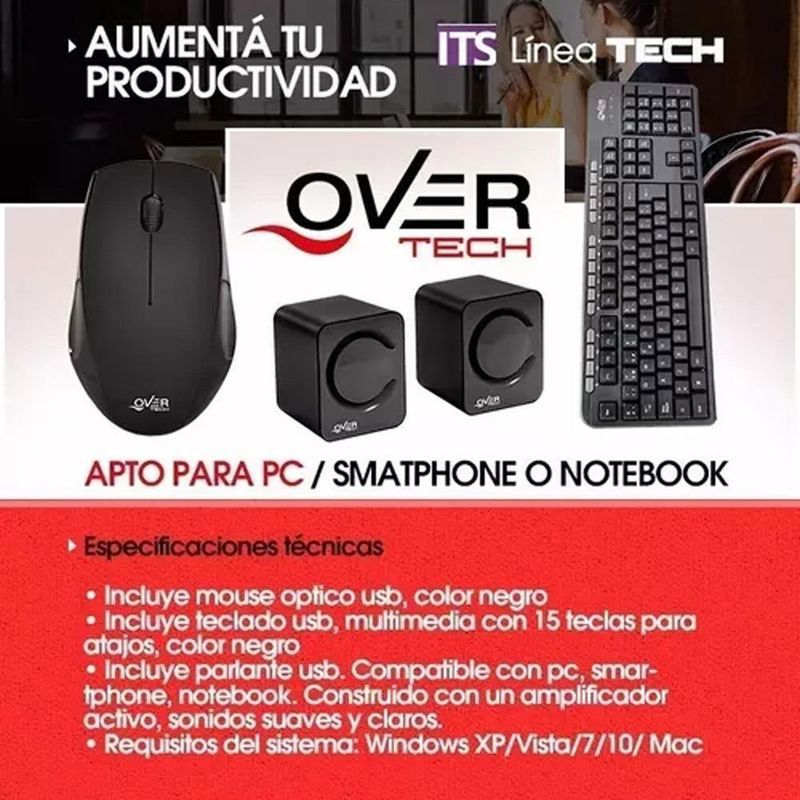 TECLADO + MOUSE + PARLANTES OVERTECH OK-10 USB NEGROS - OVER MOUSE ...