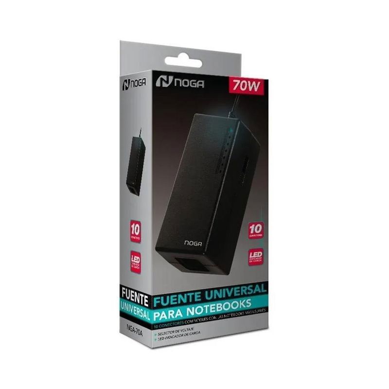 CARGADOR UNIVERSAL PARA NOTEBOOK NOGA NGA-70A 70W 10 PUNTAS - NOGANET CABLES Y CARGADORES - Megatone