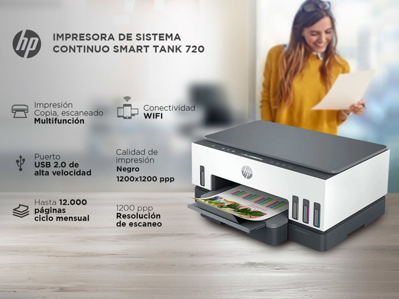 Impresora Hp Sistema Continuo Smart Tank 720 - HP IMPRESORAS - Megatone