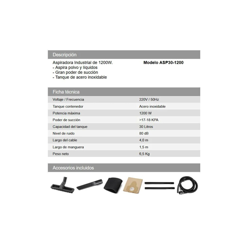Aspiradora Daihatsu 30 litros aspira polvo o loquido ASP30 - DAIHATSU ...