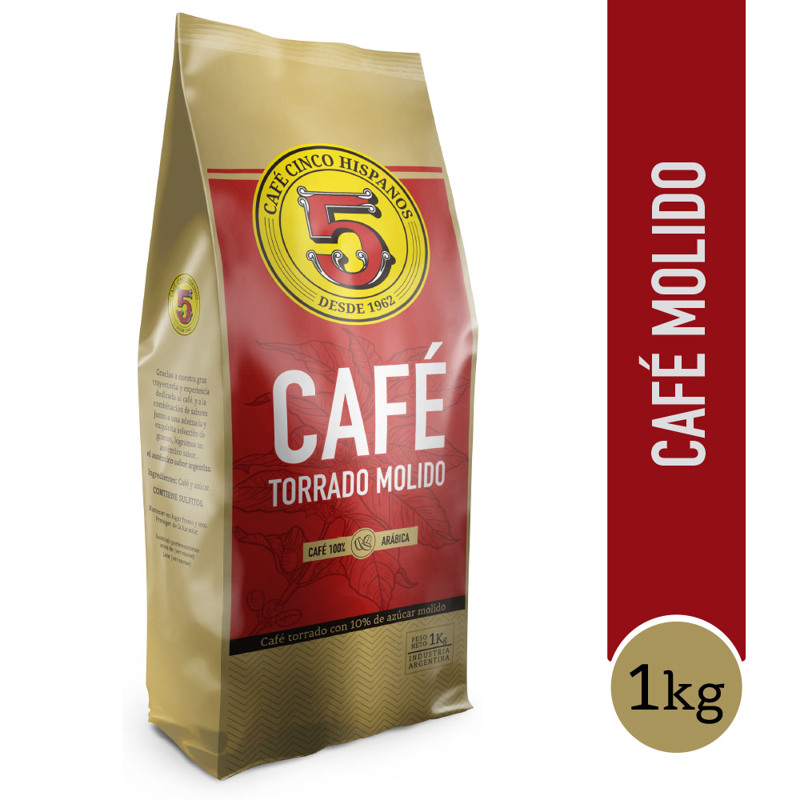 Cafe 5 Hispanos Torrado Molido 1 kilo - 5 HISPANOS CAFETERAS - Megatone
