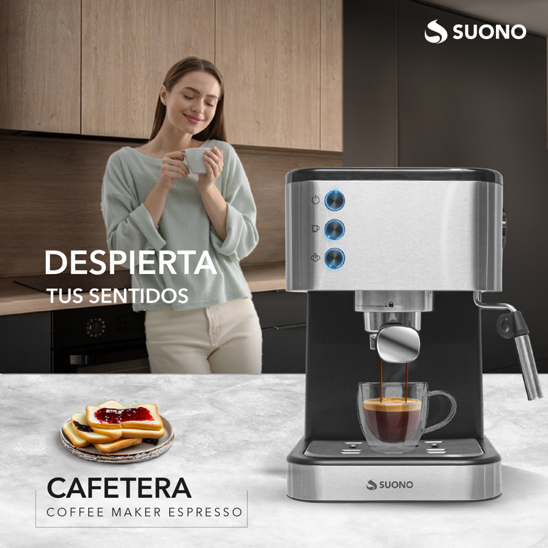Cafetera Express Suono 1.5 L Acero Inoxidable 20 Bar 1350 W - SUONO ...