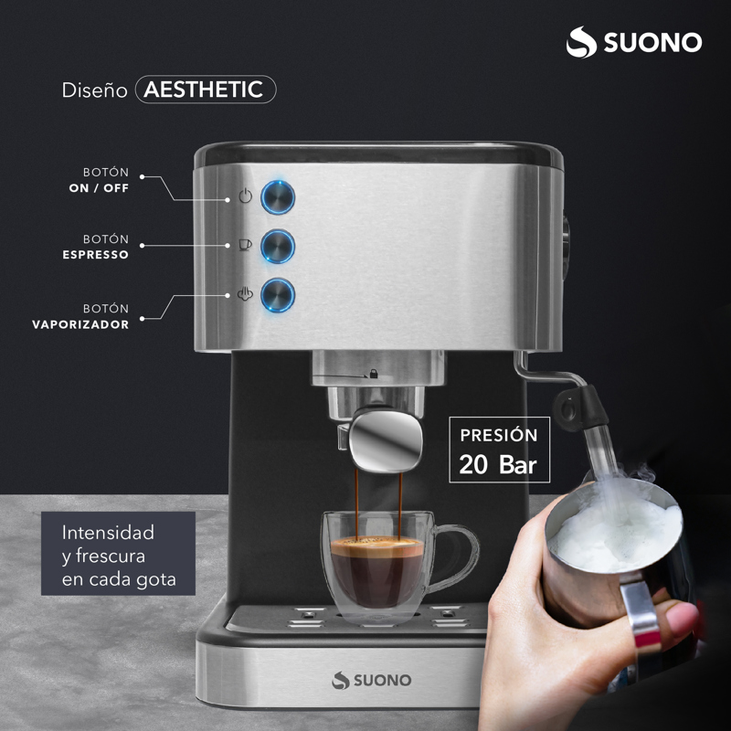 Cafetera Express Suono 1.5 L Acero Inoxidable 20 Bar 1350 W - SUONO ...