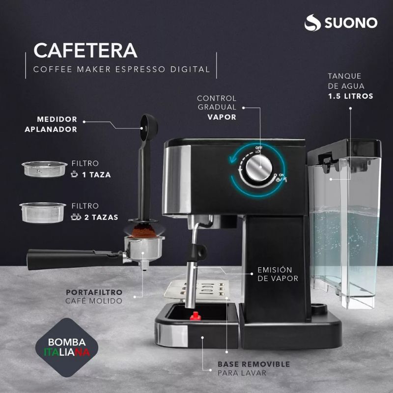 Cafetera Expresso Digital Suono Automática Acero Inox 1.5 L CSI - SUONO ...