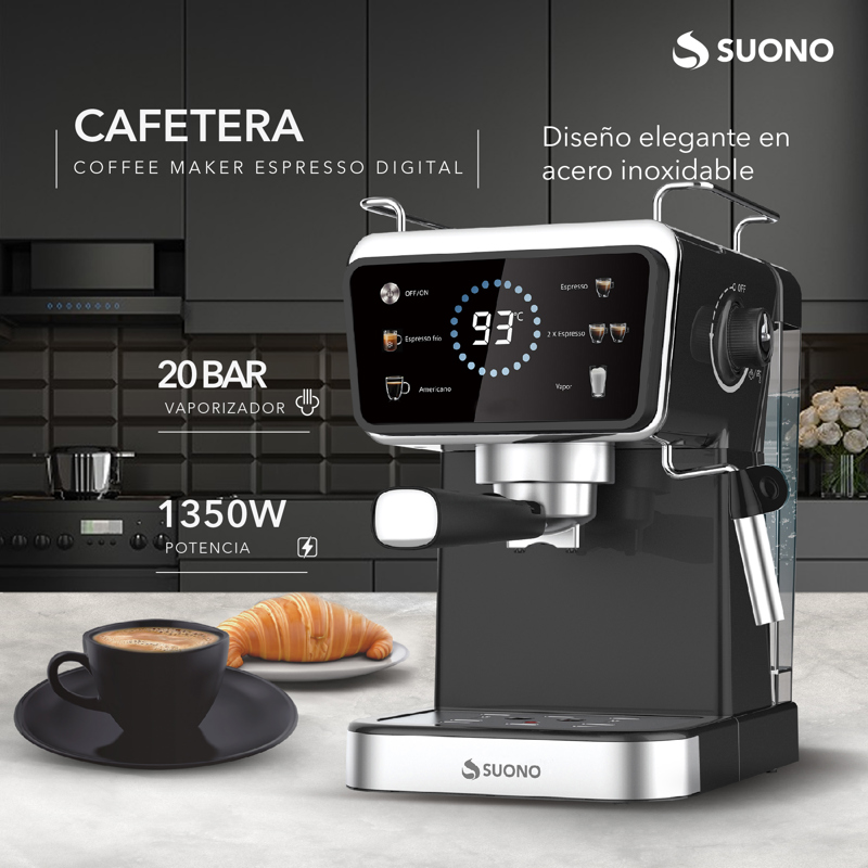 Cafetera Coffe Maker Espresso Digital 1.5 Litros 20 Bar - SUONO ...