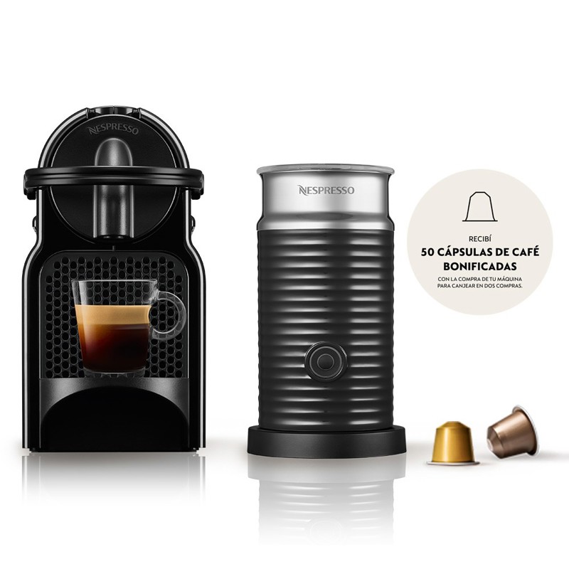 Cafetera Nespresso Inissia D40Aeroccino - Negra Aero 06Lts 19Bar Auto Off (A3D40-Ar-Bk-Ne ...