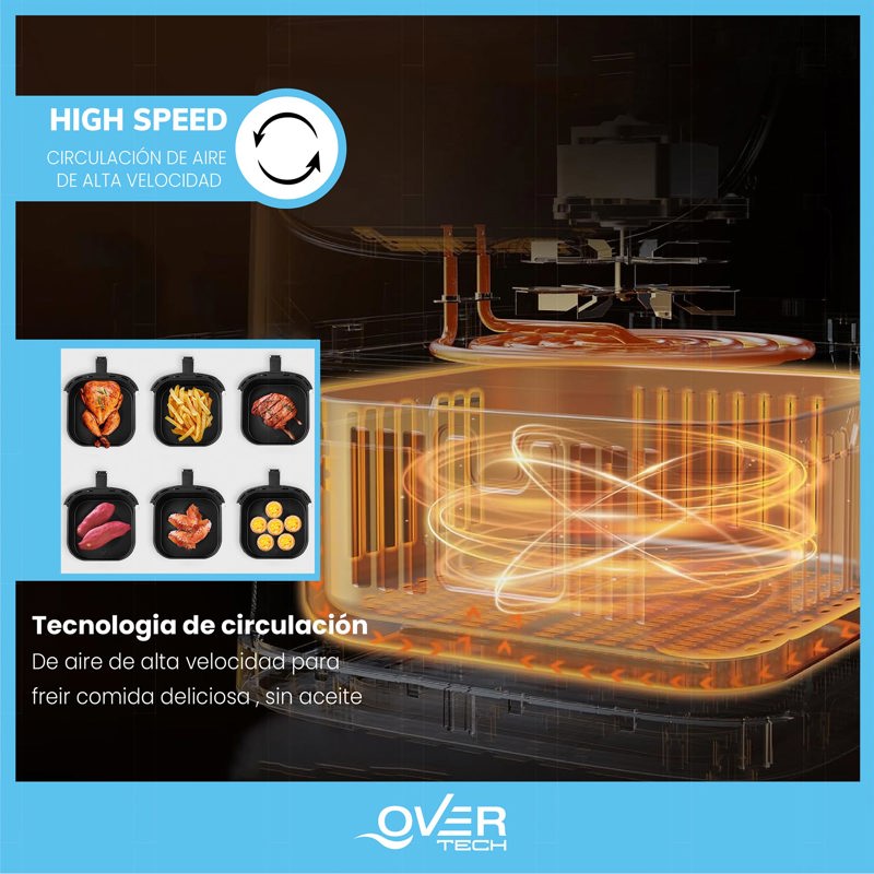 Freidora Overtech Electrica Sin Aceite De Aire 1600w 5 Litros Air Fryer Ov-106 Timer Digital ...