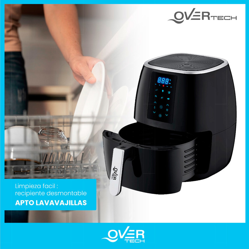 Freidora Overtech Electrica Sin Aceite De Aire 1600w 5 Litros Air Fryer Ov-106 Timer Digital ...