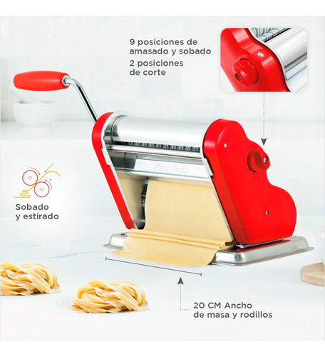 Maquina Pastalinda Clasica 200 Roja 20cm Pastas Fideos - PASTALINDA ...