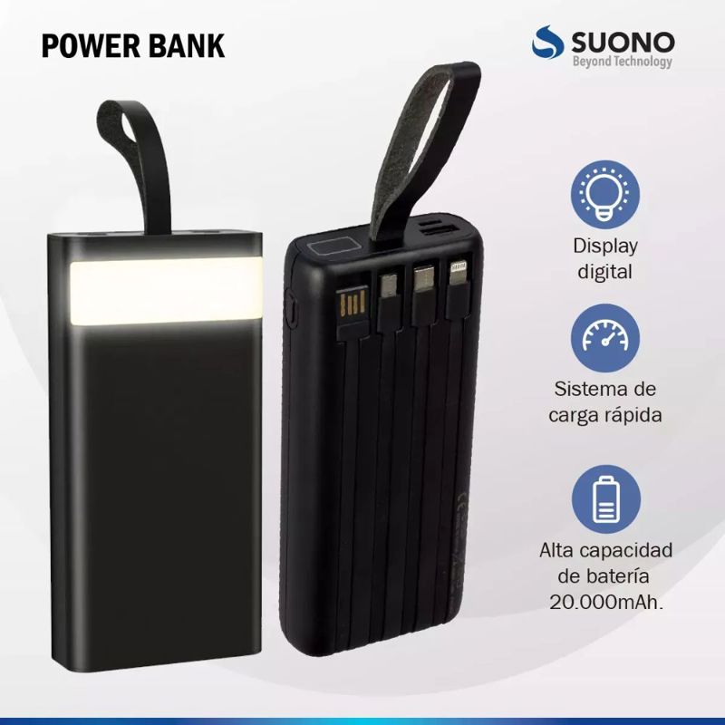 Power Bank Cargador Portátil Suono 20.000Mah SNAC-2000 - SUONO CABLES Y ...