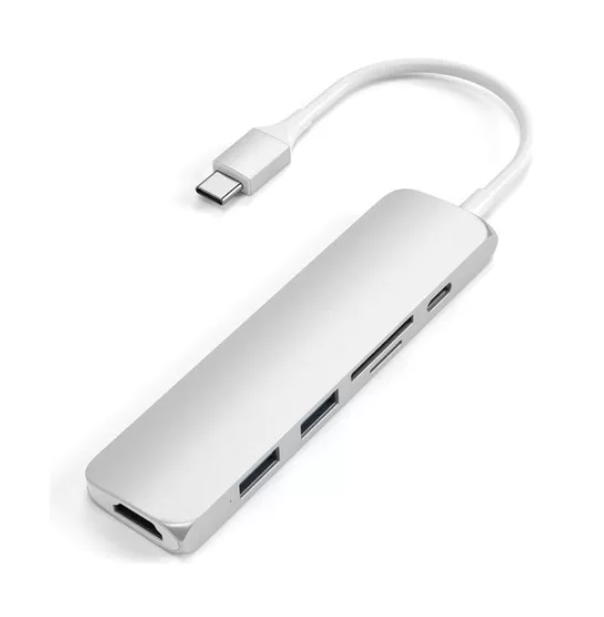 Adaptador Multipuertos Hub Usb C Slim V2 Satechi Para Mac - SATECHI CABLES Y CARGADORES - Megatone